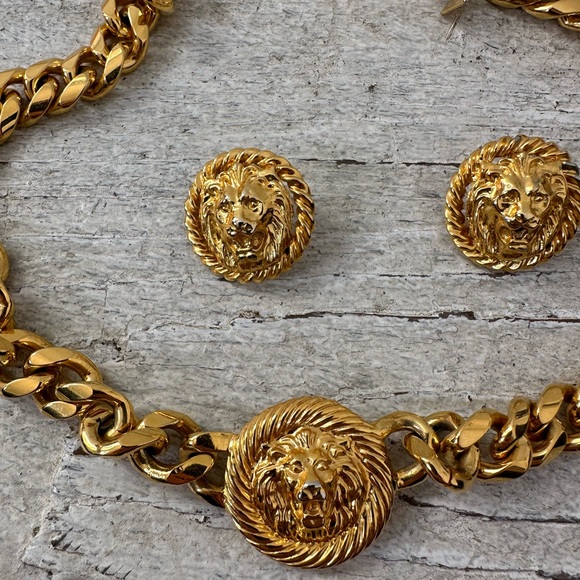 Vintage | Jewelry | Vintage Rare Anne Klein 3 Piece Gold Tone Lion Head ...